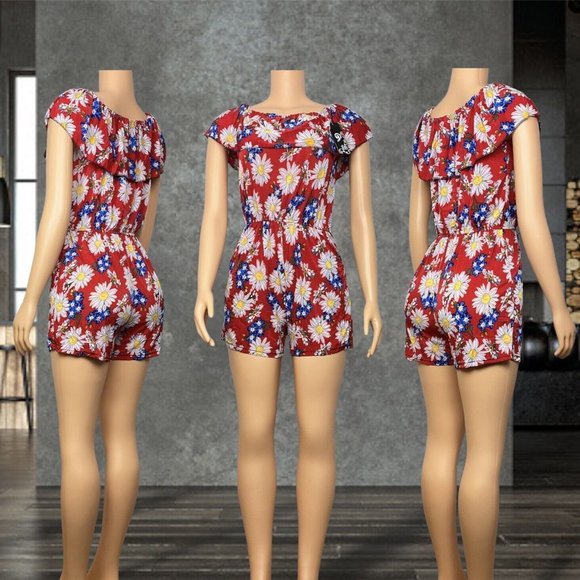 Pants & Jumpsuits | Short Sleeve Floral Top Shorts Set Romper For Women ...